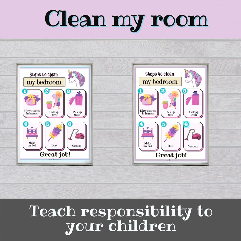Clean My Room Chart for Children, Pink, Printable | Steps to Clean My ...