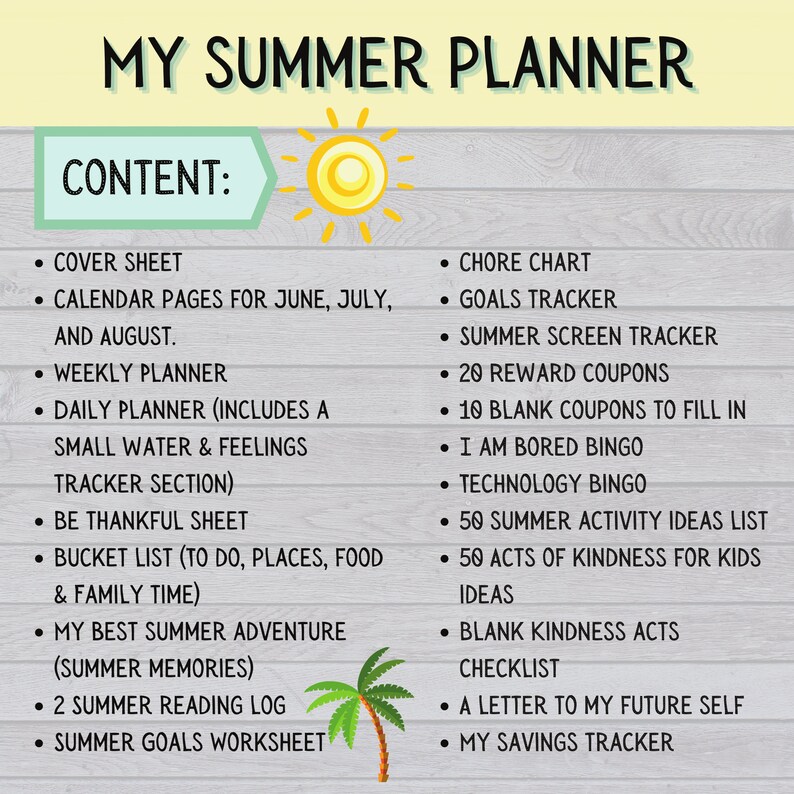 Printable Summer Activity Planner | Summer Calendar | Summer Activities ...