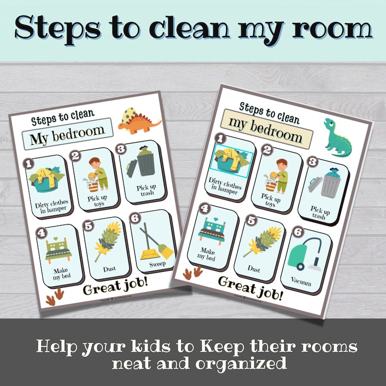 Clean My Room Chart for Children, Green, Printable | Steps to Clean My ...