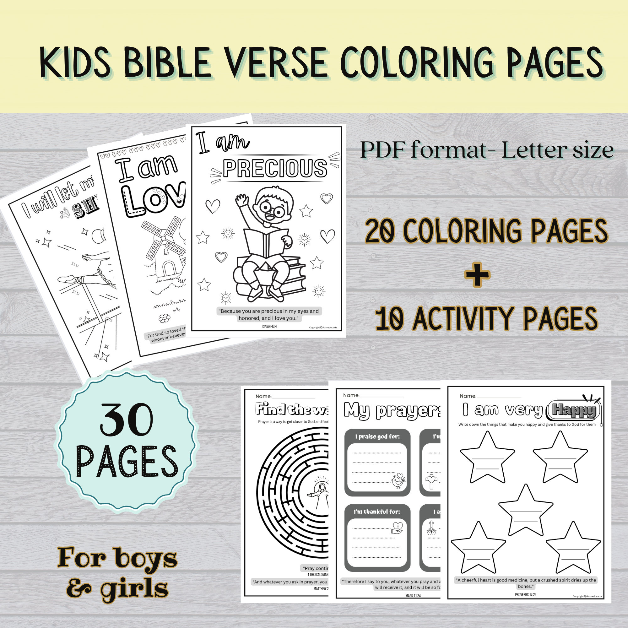 30 Bible Verse Coloring Pages Christian Kids Coloring Pages - Etsy