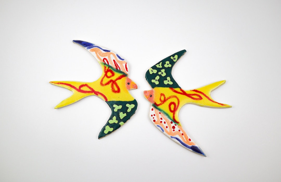 Quantum Field Birds Handmade and Hand-painted Ceramic Tiles for Mosaic ...