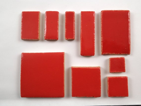Lobster Red Rectangles handmade ceramic tiles for mosaic | Etsy