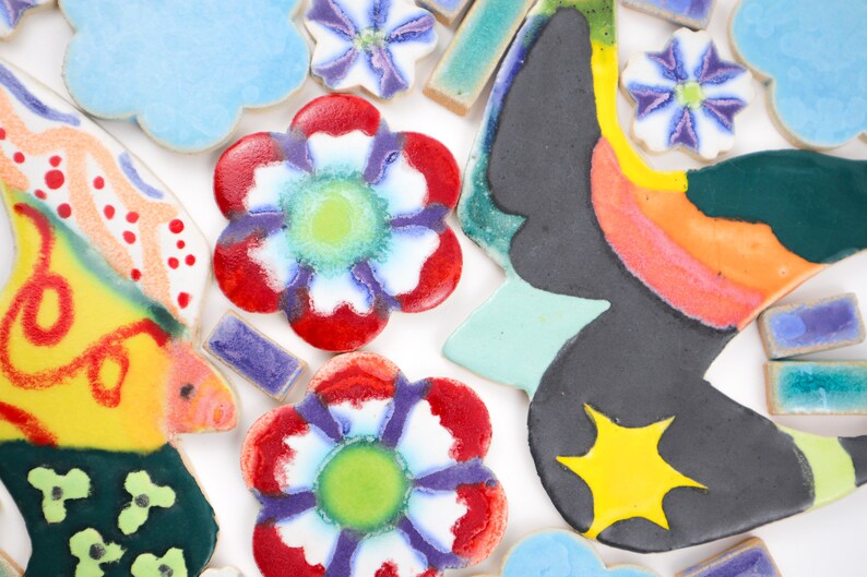 Quantum Field Birds Handmade and Hand-painted Ceramic Tiles for Mosaic ...