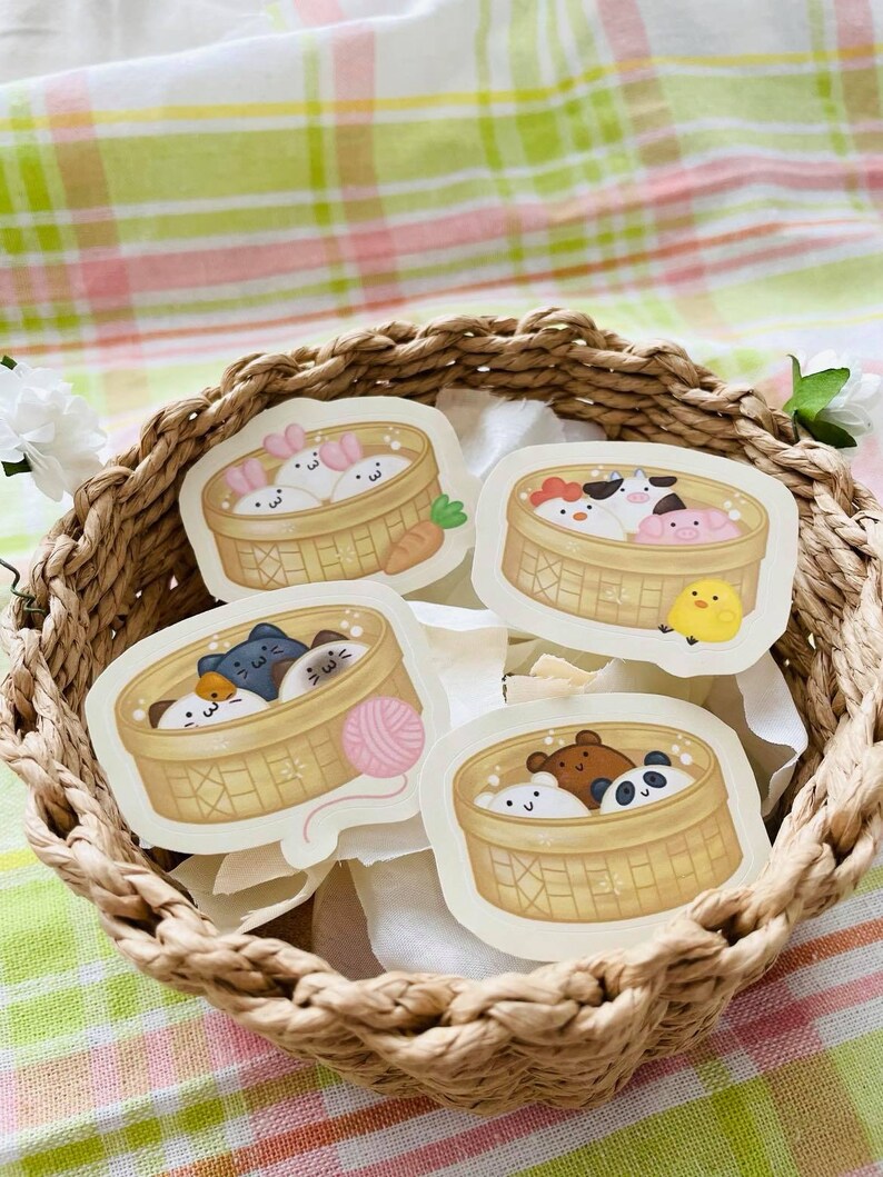Cat Steamed Buns Sticker | Cute Aesthetic, Clear Vinyl Sticker ...