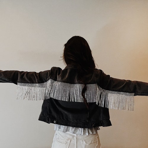 Rhinestone Fringe Bling Denim Jacket Wedding Bride Jacket - Etsy