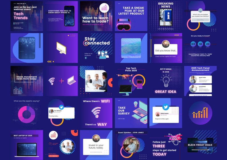 30 Tech Blue Instagram Feed Posts - Canva Free Version - Etsy