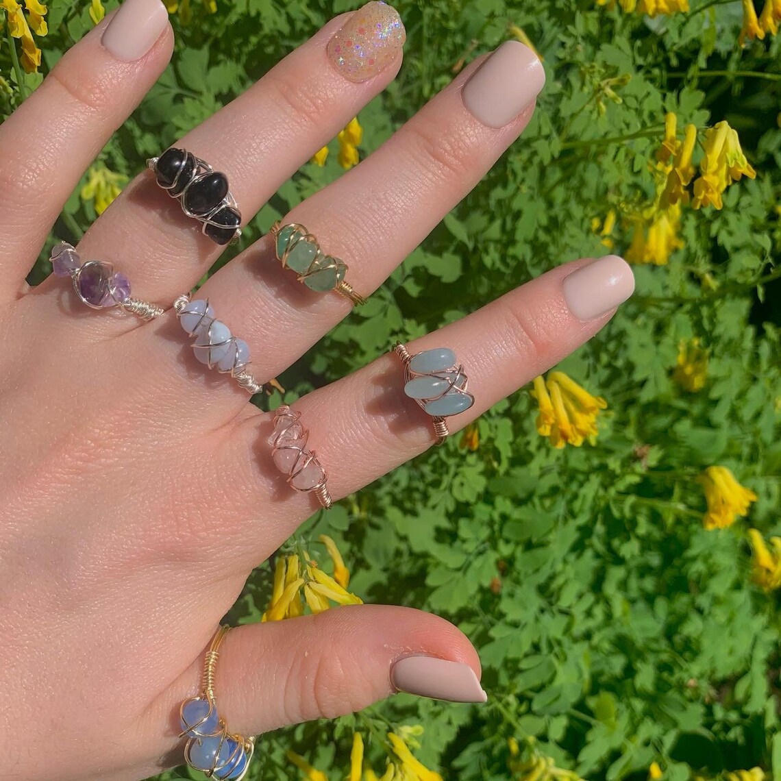 Triple Stone Wire Rings | Etsy