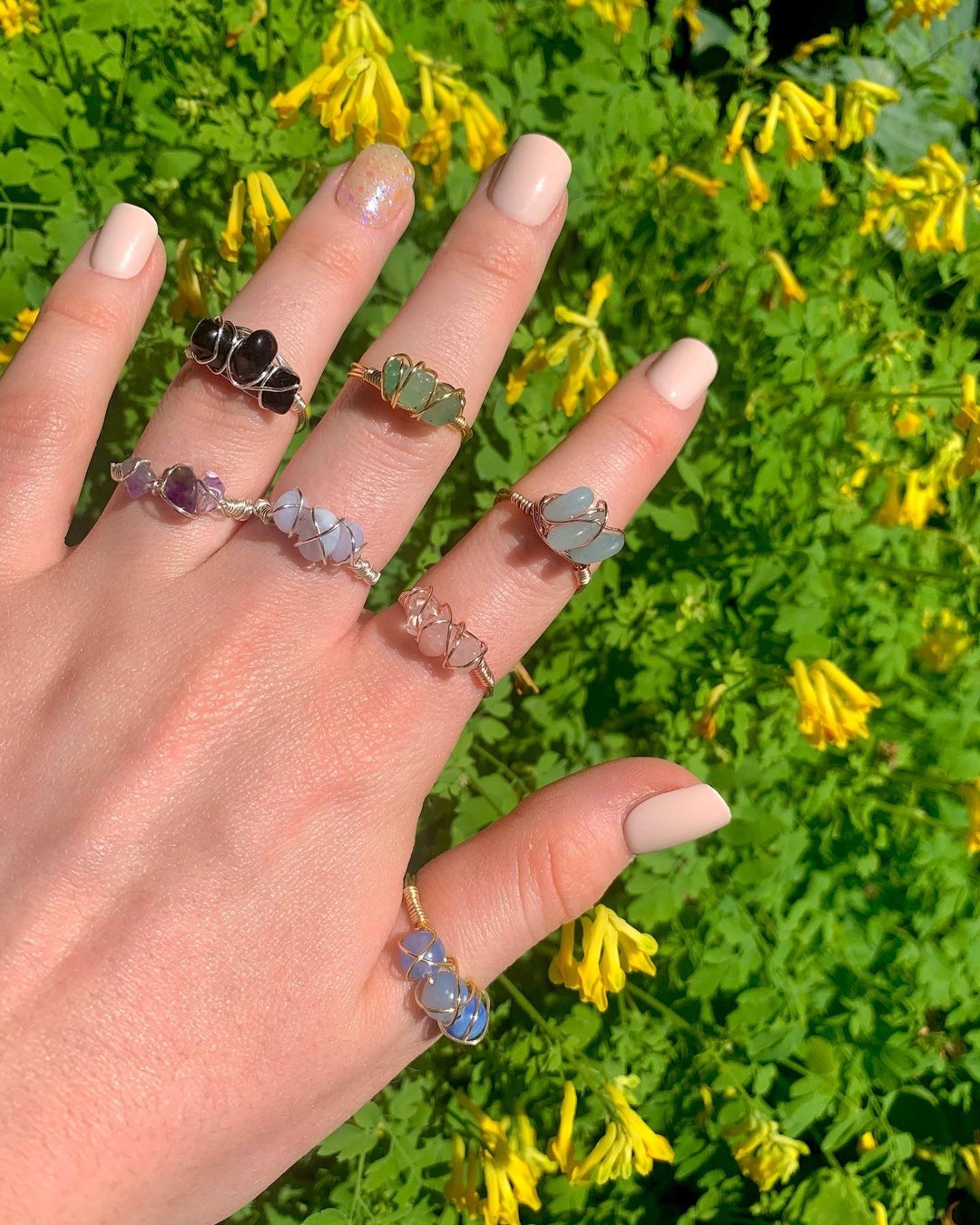 Triple Stone Wire Rings - Etsy