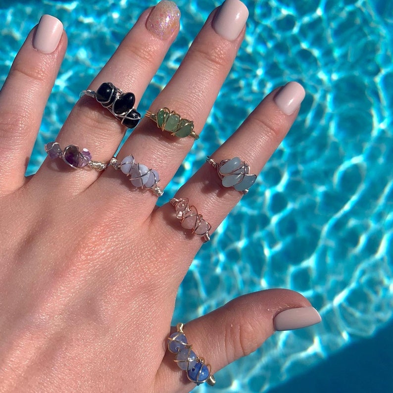 Triple Stone Wire Rings - Etsy