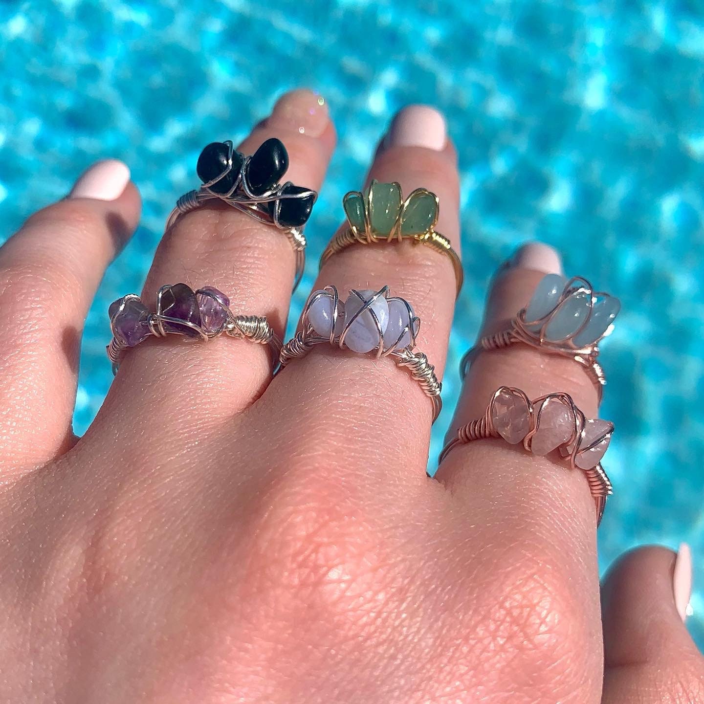 Triple Stone Wire Rings | Etsy