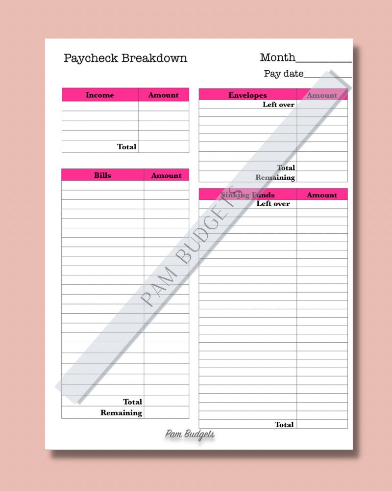 Digital Paycheck Breakdown Digital Cash Breakdown PDF and - Etsy