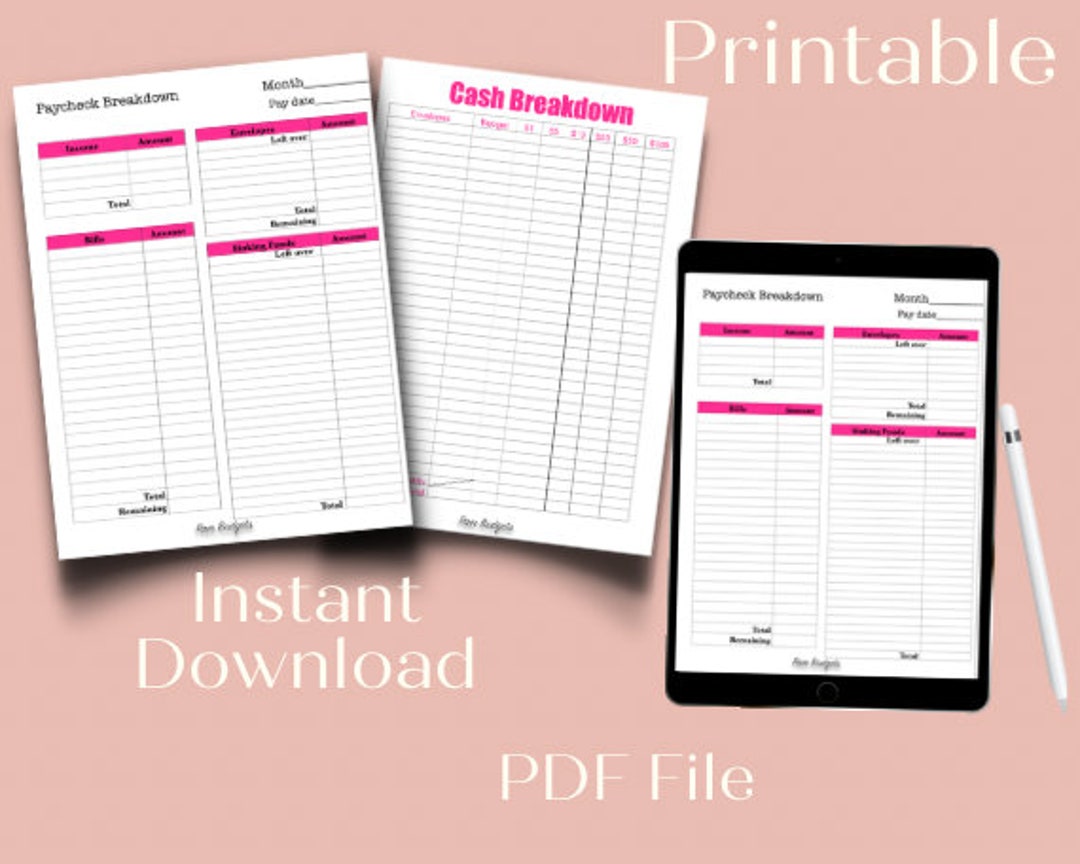Digital Paycheck Breakdown | Digital Cash Breakdown | PDF and Letter ...