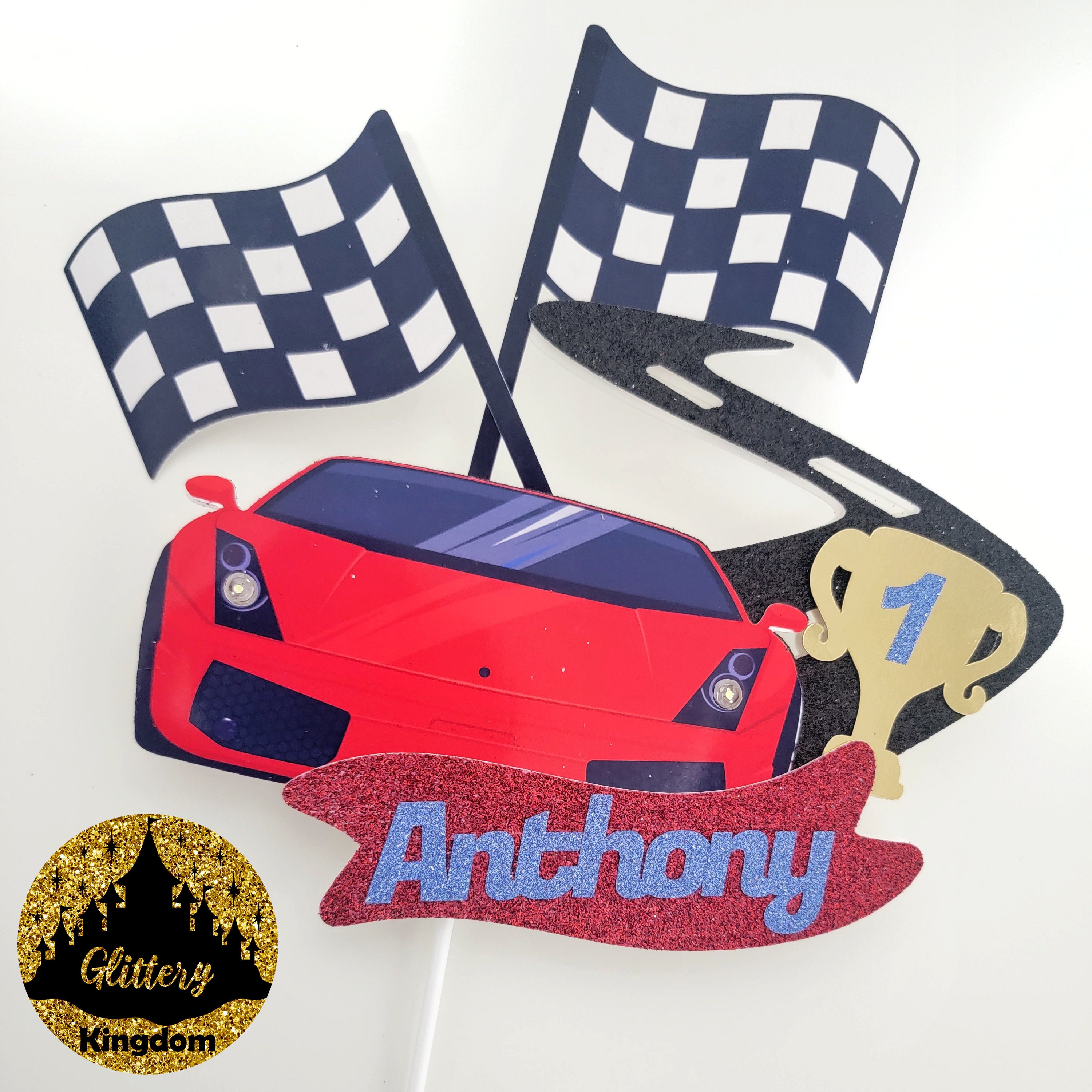 Car Racing Glitter Cake Topper With LED Lights - Etsy