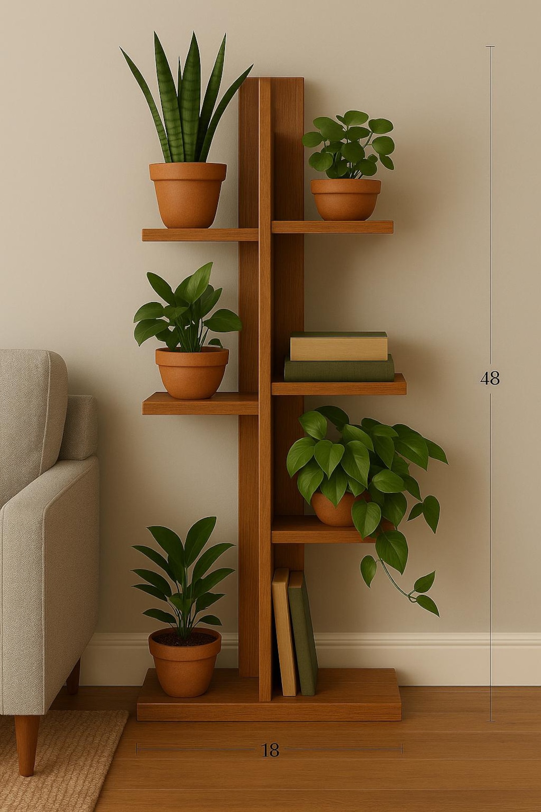 DIY Wood Shelf Plan – Modern Staggered Vertical Bookshelf – Printable ...