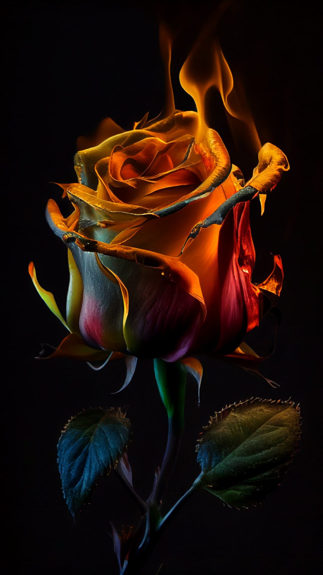 Digital Flaming Rose - A Fiery Twist on a Classic Flower - Digital Art ...