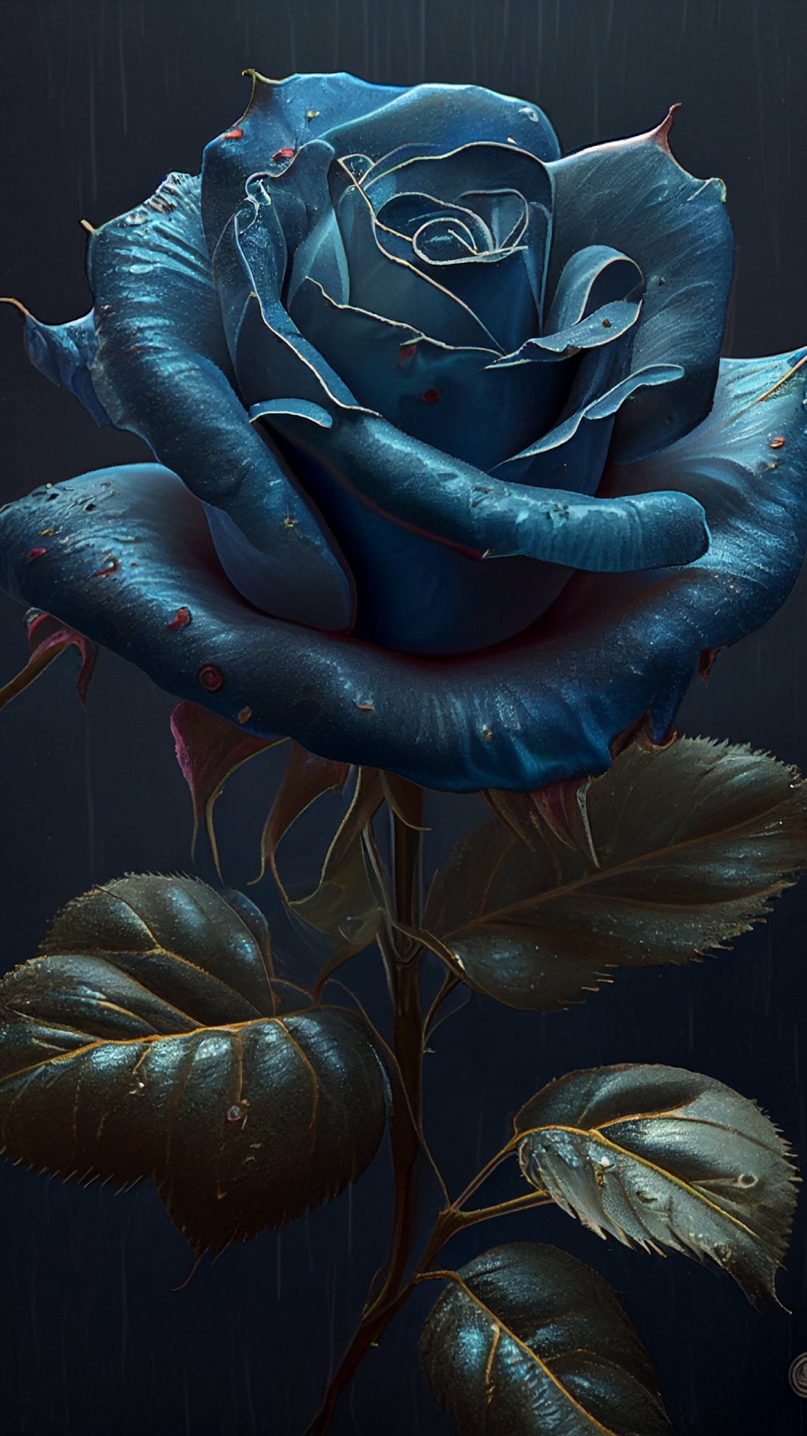 Digital Blue Rose in the Rain Portrait Perfect for Romantic and Nature ...
