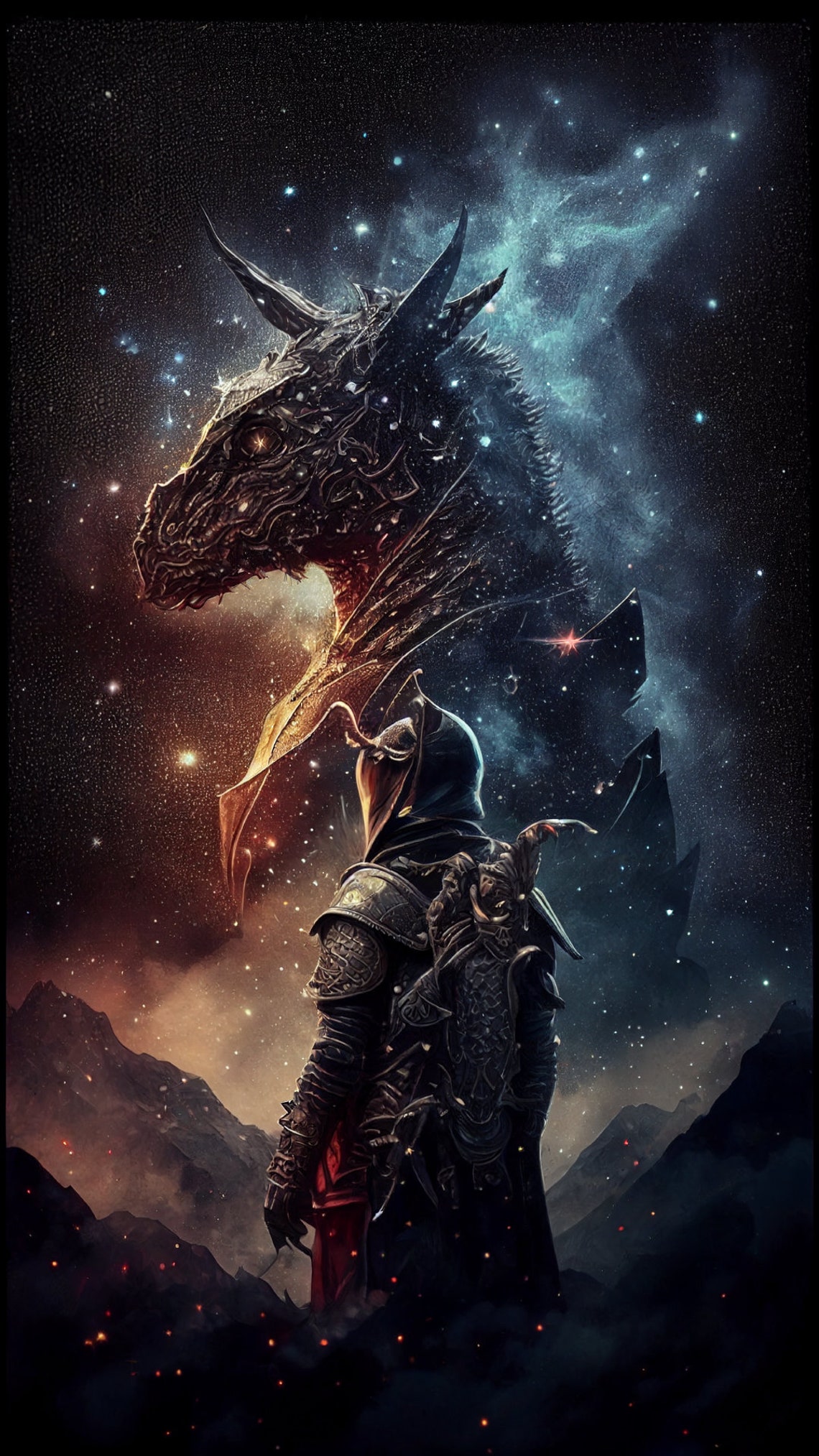 Magical Knight and Dragon Phone Wallpaper - Digitally Created Art - Etsy