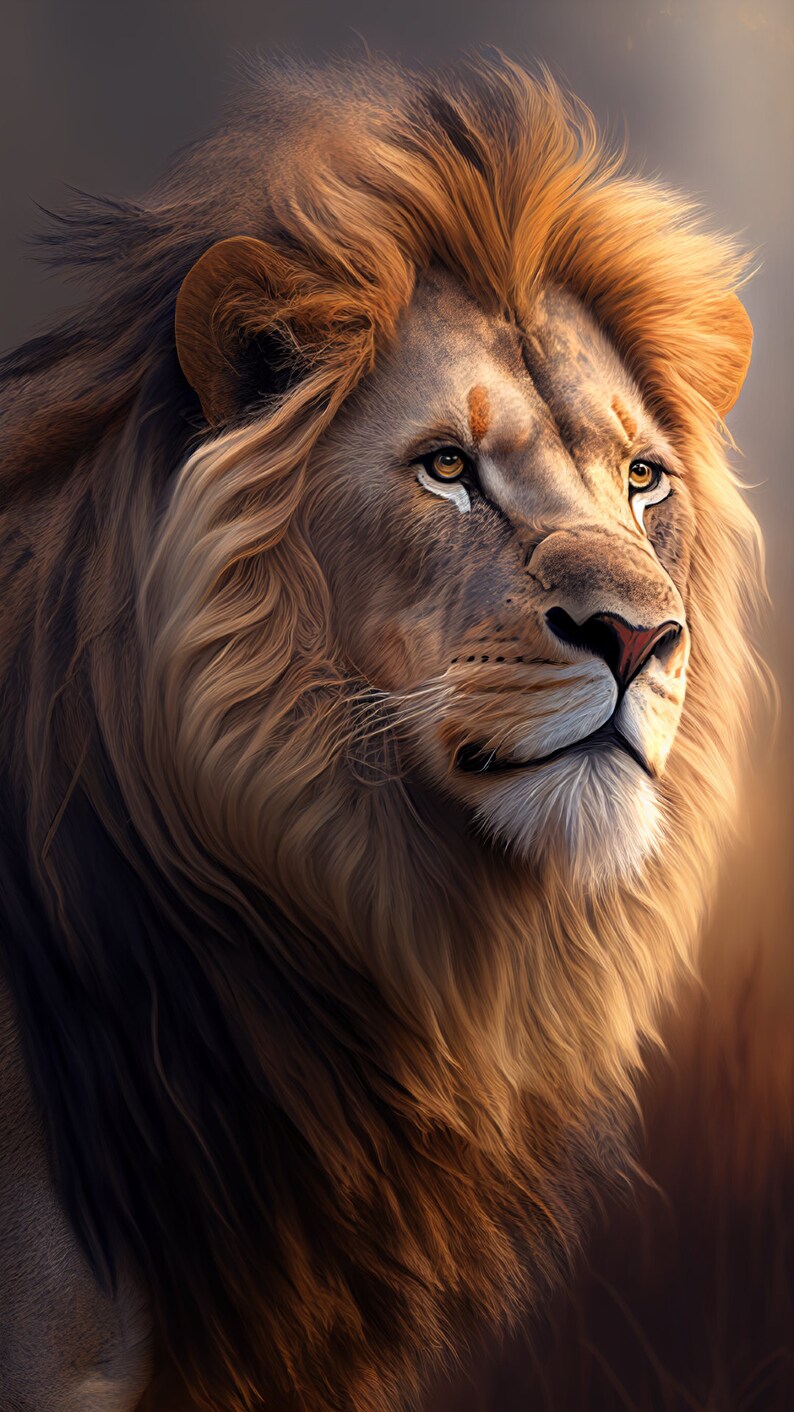 Realistic Digital Lion Portrait: Perfect for Phone Wallpaper or ...