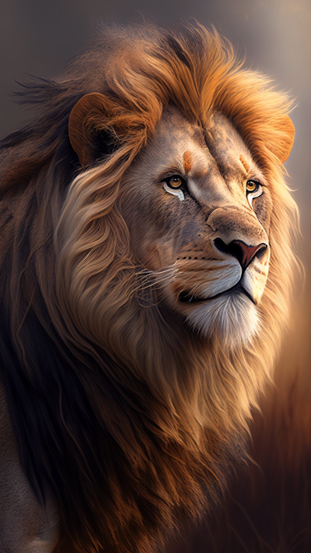 Realistic Digital Lion Portrait: Perfect for Phone Wallpaper or ...
