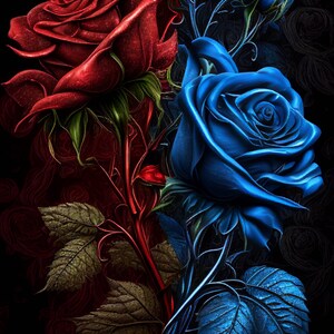 Red and Blue Roses - Digitally Created Art - Instant Download - Etsy