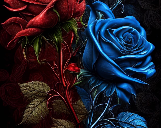 Red and Blue Roses - Digitally Created Art - Instant Download - Etsy