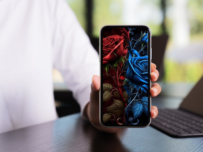 Red and Blue Roses - Digitally Created Art - Instant Download - Etsy