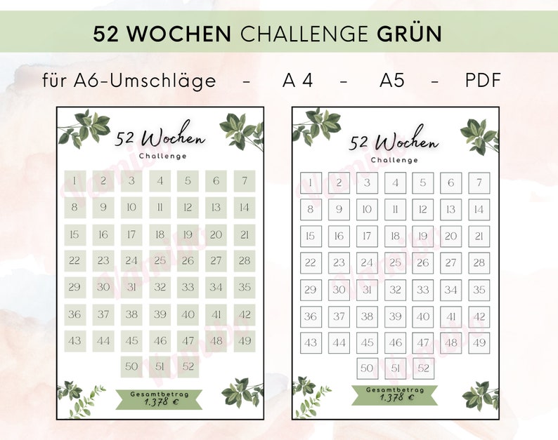 Download 52 Wochen Challenge A4 - A5 - A6 Sparchallenge Tracker ...