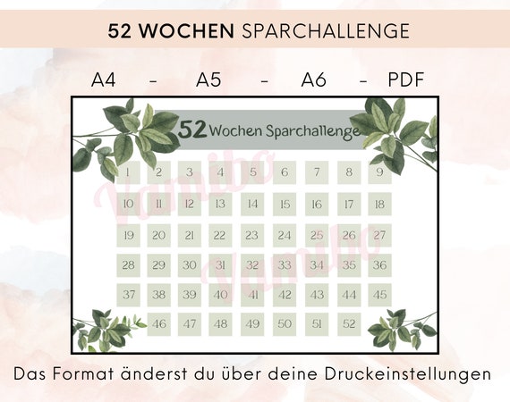 52 Wochen Challenge A4 A5 A6 Sparchallenge Tracker - Etsy.de