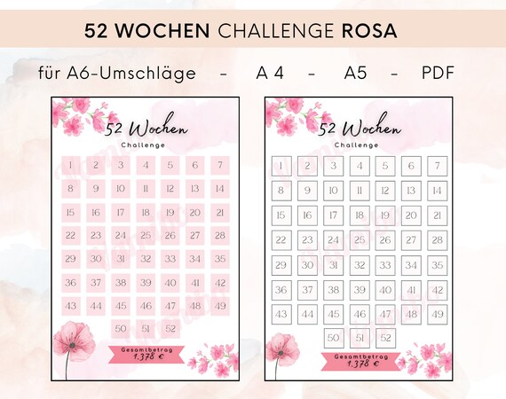 52 Wochen Challenge A4 A5 A6 Sparchallenge Tracker - Etsy.de