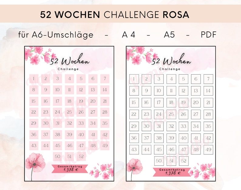 52 Wochen Challenge A4 A5 A6 Sparchallenge Tracker - Etsy Australia