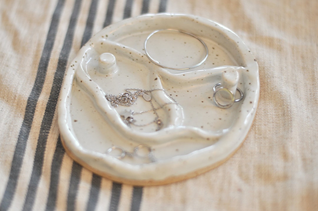White Ceramic Handmade Ring Earring Hoder Plate Tray - Etsy