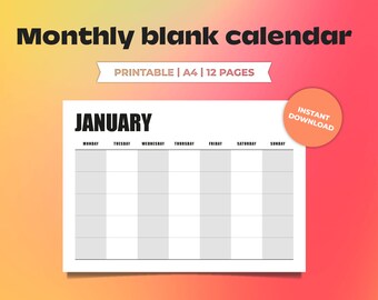 EDITABLE Printable Calendar Perpetual Monthly 1 Page Monday - Etsy