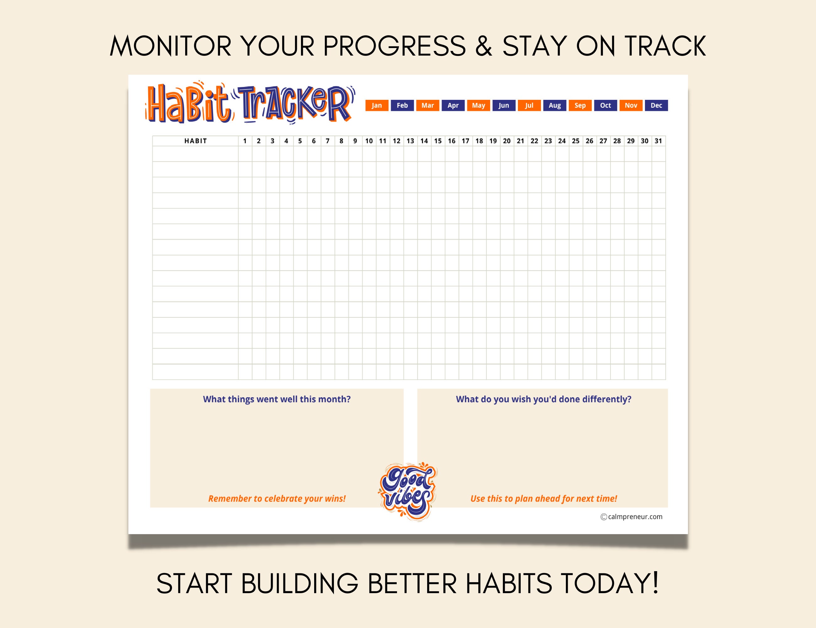 Habit Tracker Printable instant Download Track up to 15 - Etsy UK