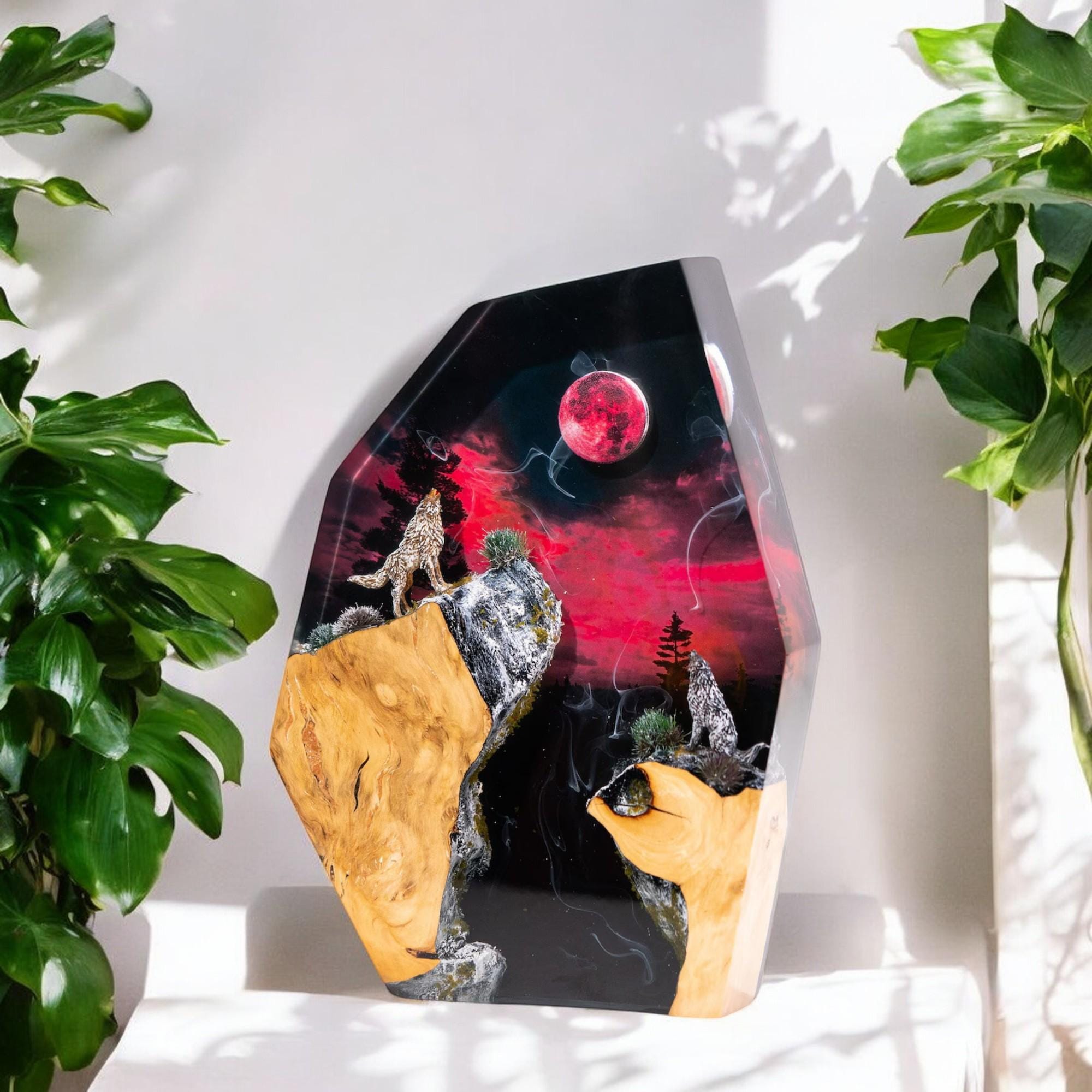 Lamp Wolf Epoxy Resin, Epoxy Resin Wood, Custom Resin Epoxy Lamp, Red ...