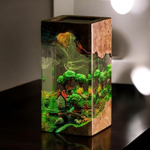 Lamp Custom Resin, House Lamp Resin Epoxy, Night Light Wood, Green ...