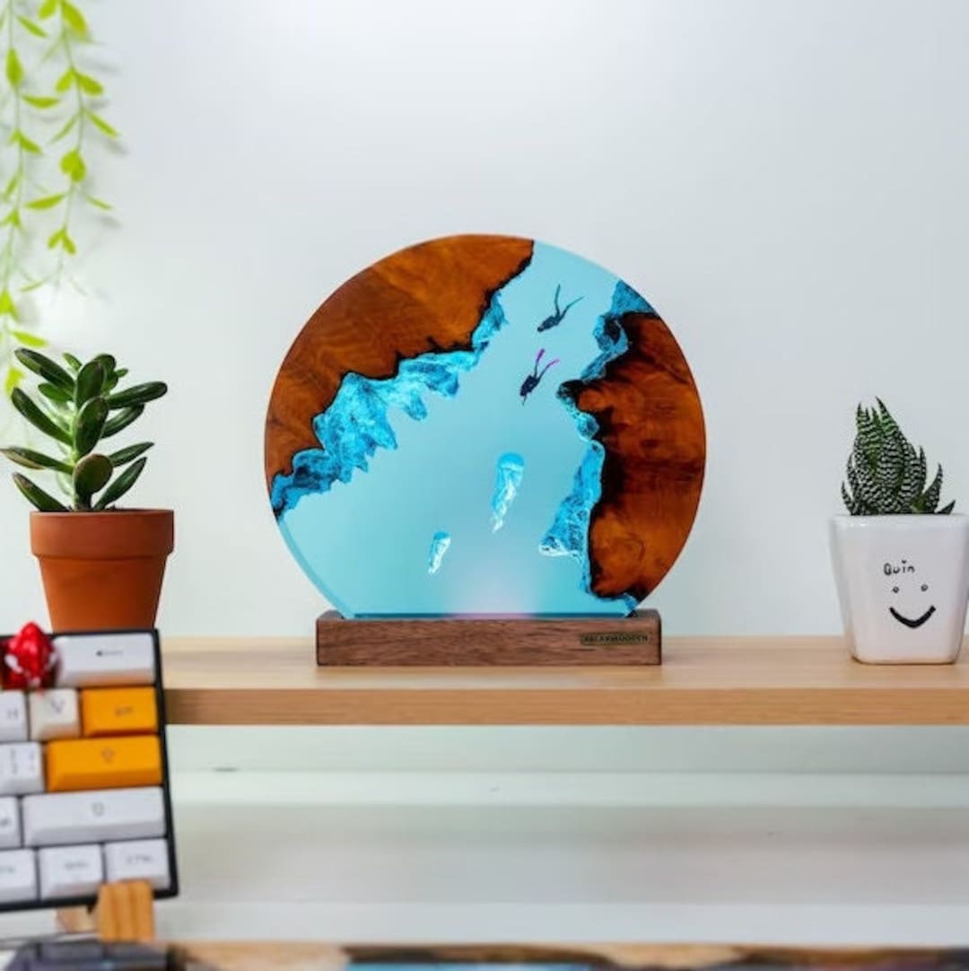 POLYGON DEEP Jellyfish Sea, Table Lamp, Custom Night Light, Epoxy Lamp ...