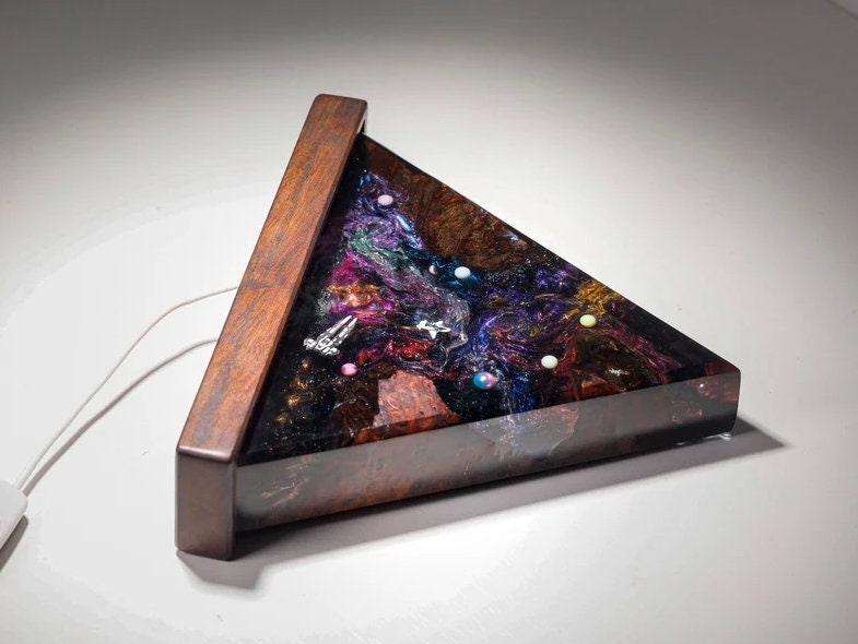 TRIANGLE Resin Lamp, Table Lamp, Custom Night Light, Galaxy Epoxy Lamp ...