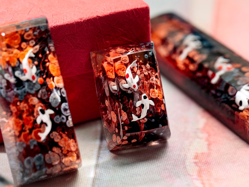 Black Orange KOI Keycap, Artisan Keycap, Custom Keycaps, Resin Keycap ...