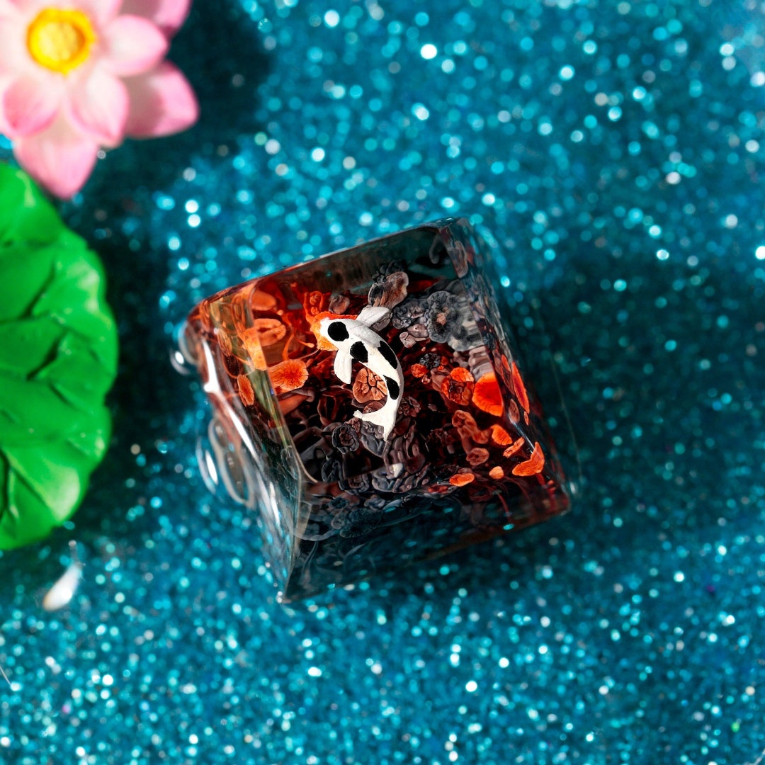Black Orange KOI Keycap, Artisan Keycap, Custom Keycaps, Resin Keycap ...