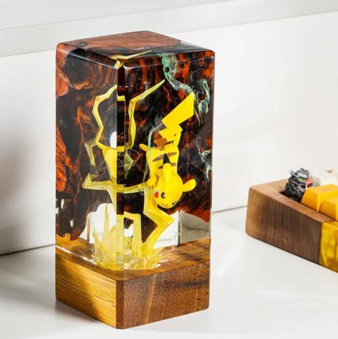 Pikachu POKEMON Epoxy Lamp Resin Wood Art Lamp-pokemon Night Light LED ...