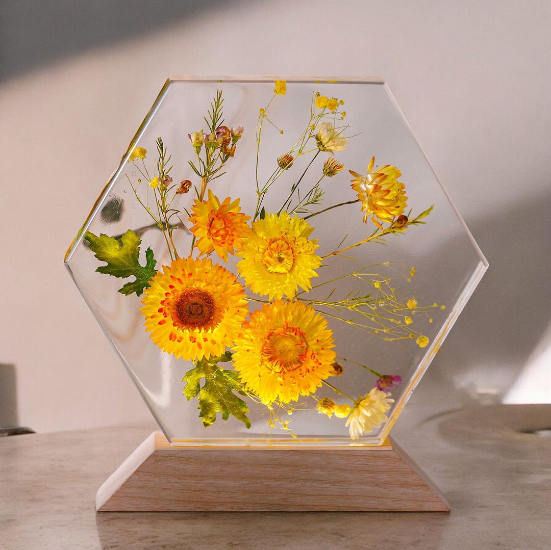 Lamp Flower Resin, Epoxy Resin Lamp, Night Light Wood, Custom Resin ...