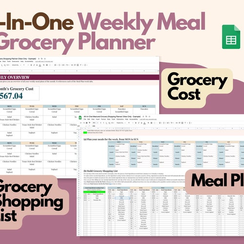 Meal Planner and Shopping List Google Sheet Spreadsheet - Etsy