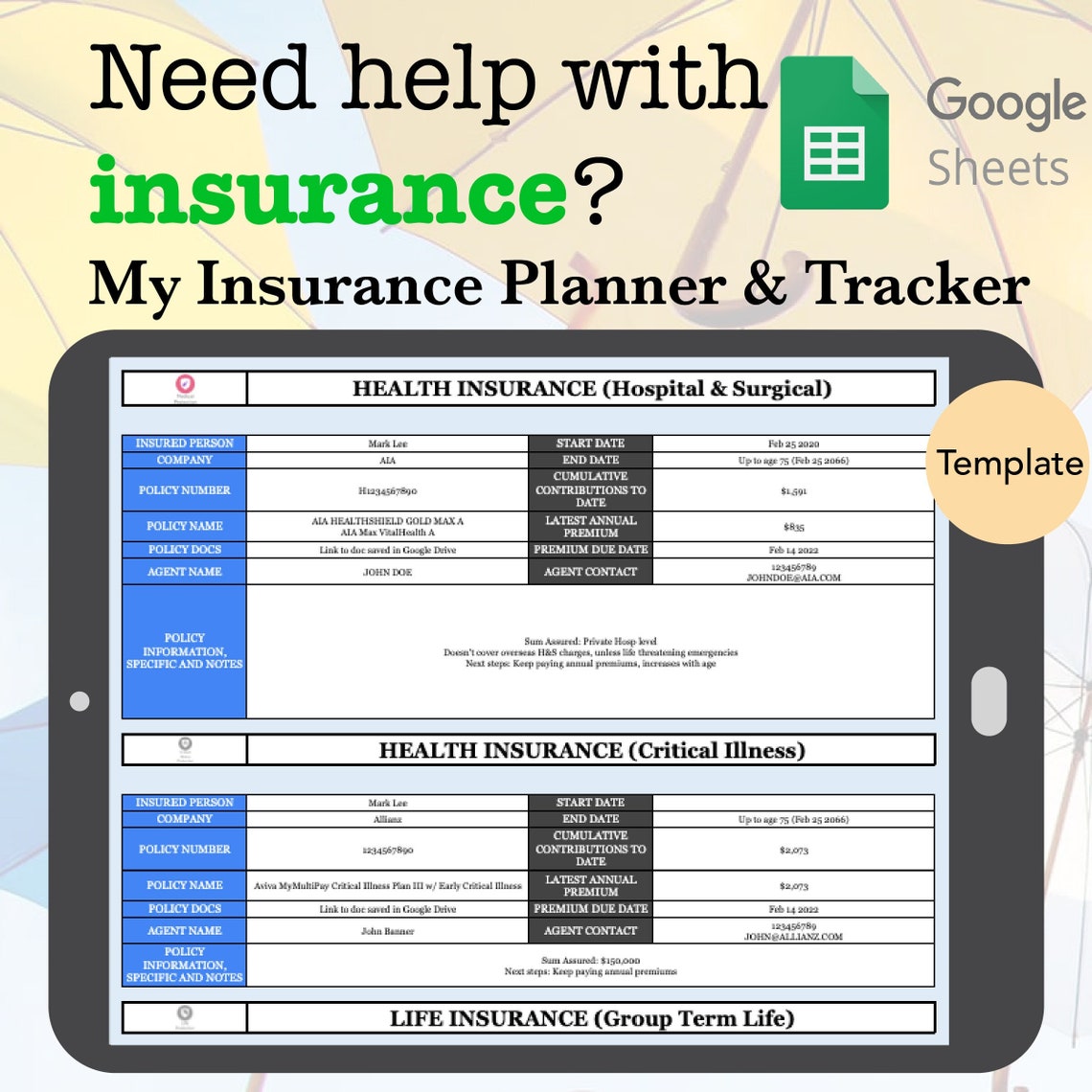 Medical Insurance Planner and Tracker - Organize Your Insurance Policy ...