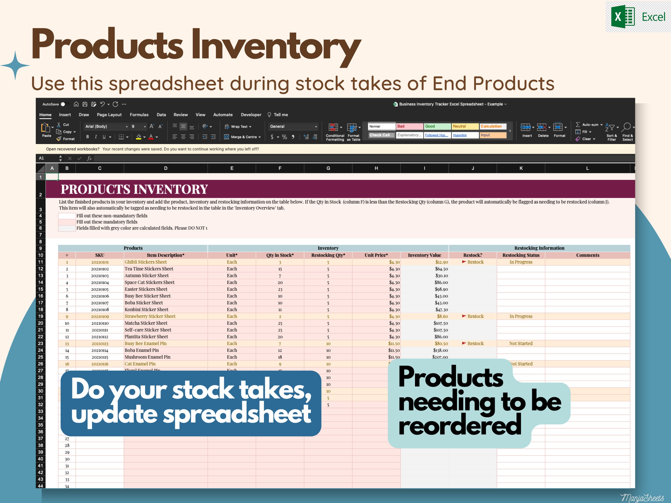 Small Business Inventory Tracker Spreadsheet, Inventory Template ...