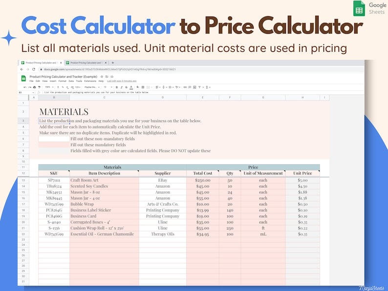 Product Pricing Template Pricing Sheet Pricing Calculator - Etsy