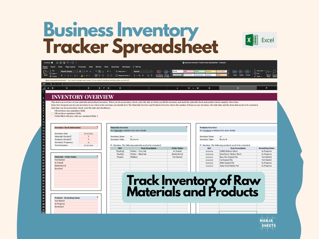 Small Business Inventory Tracker: Excel Spreadsheet Template - Etsy
