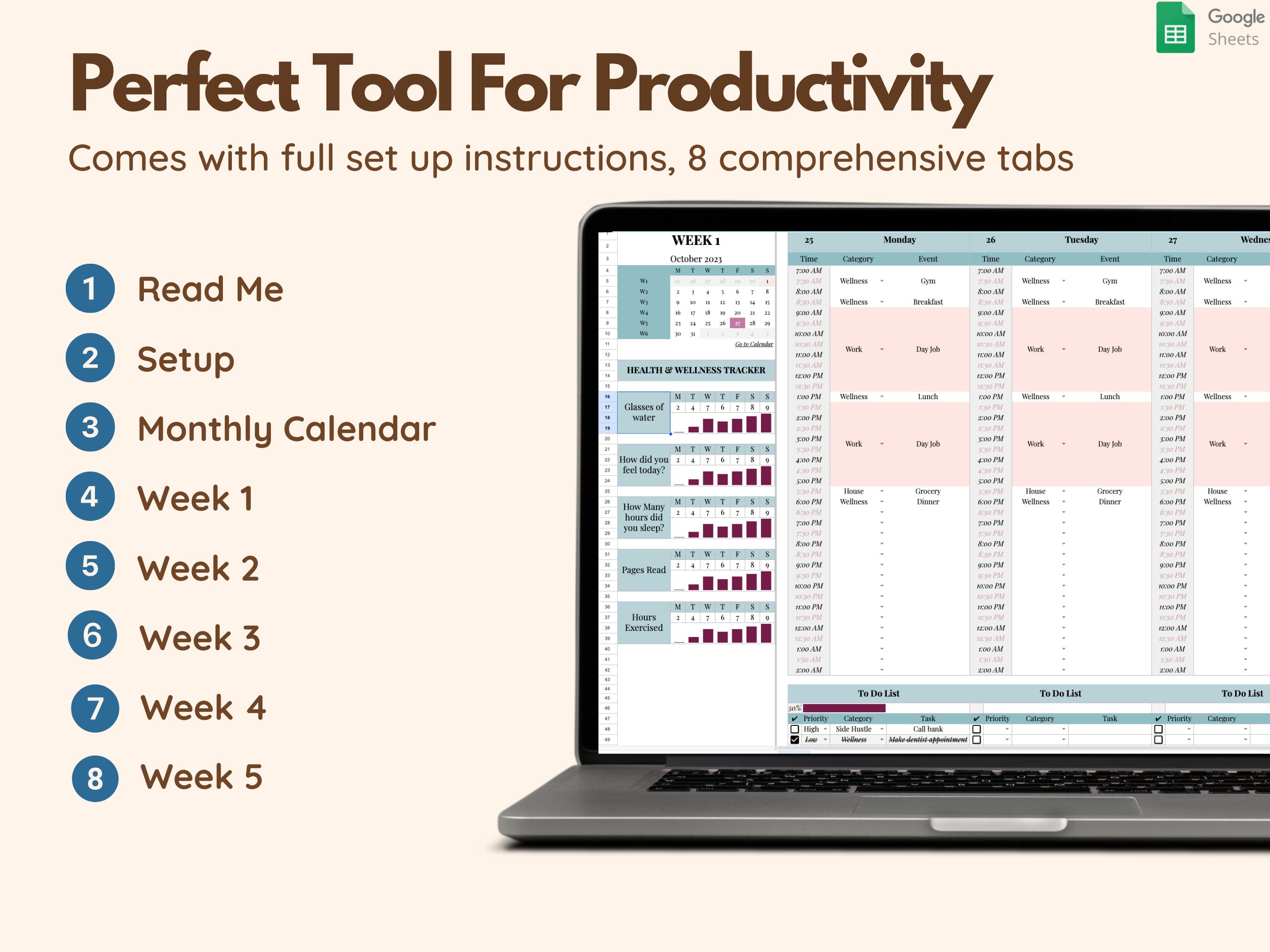 Daily Planner Google Sheets, Habit Tracker, Weekly Planner, Spreadsheet ...