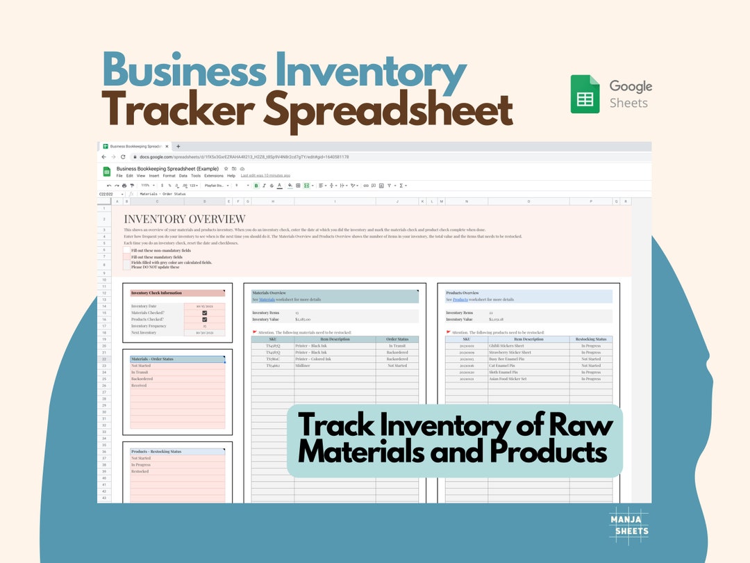 Business Inventory Tracker Spreadsheet: Google Sheets Template (digital ...