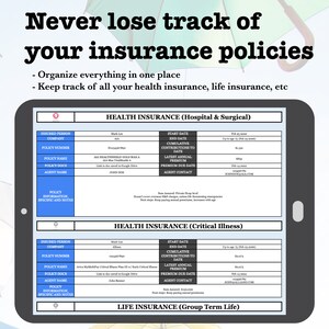 Medical Insurance Planner and Tracker - Organize Your Insurance Policy ...