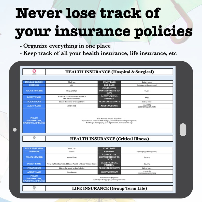 Medical Insurance Planner and Tracker - Organize Your Insurance Policy ...